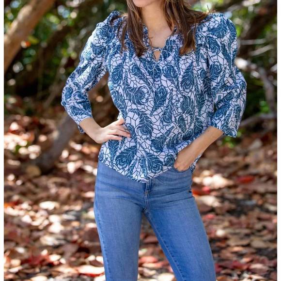 Bindu | Tops | New Bindu Laurie Top In Blue Feather | Poshmark